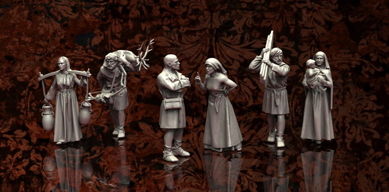 Villagers - Resin Miniature - Tabletop miniature - Medieval Miniature ...